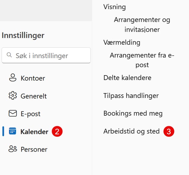 Hvordan lage en plan for arbeidstid og sted i Outlook